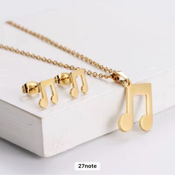 Jewelry | Gold Music Note Necklace And Earrings Set | Poshmark